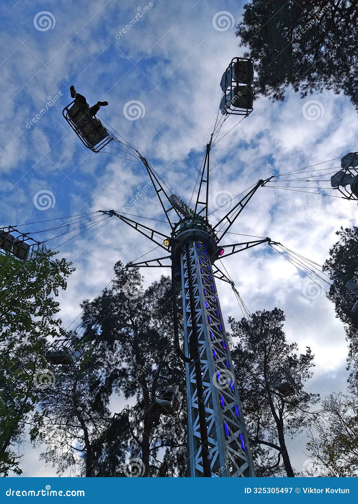 Carousel in the Park, View from Below Stock Image - Image of motion ...