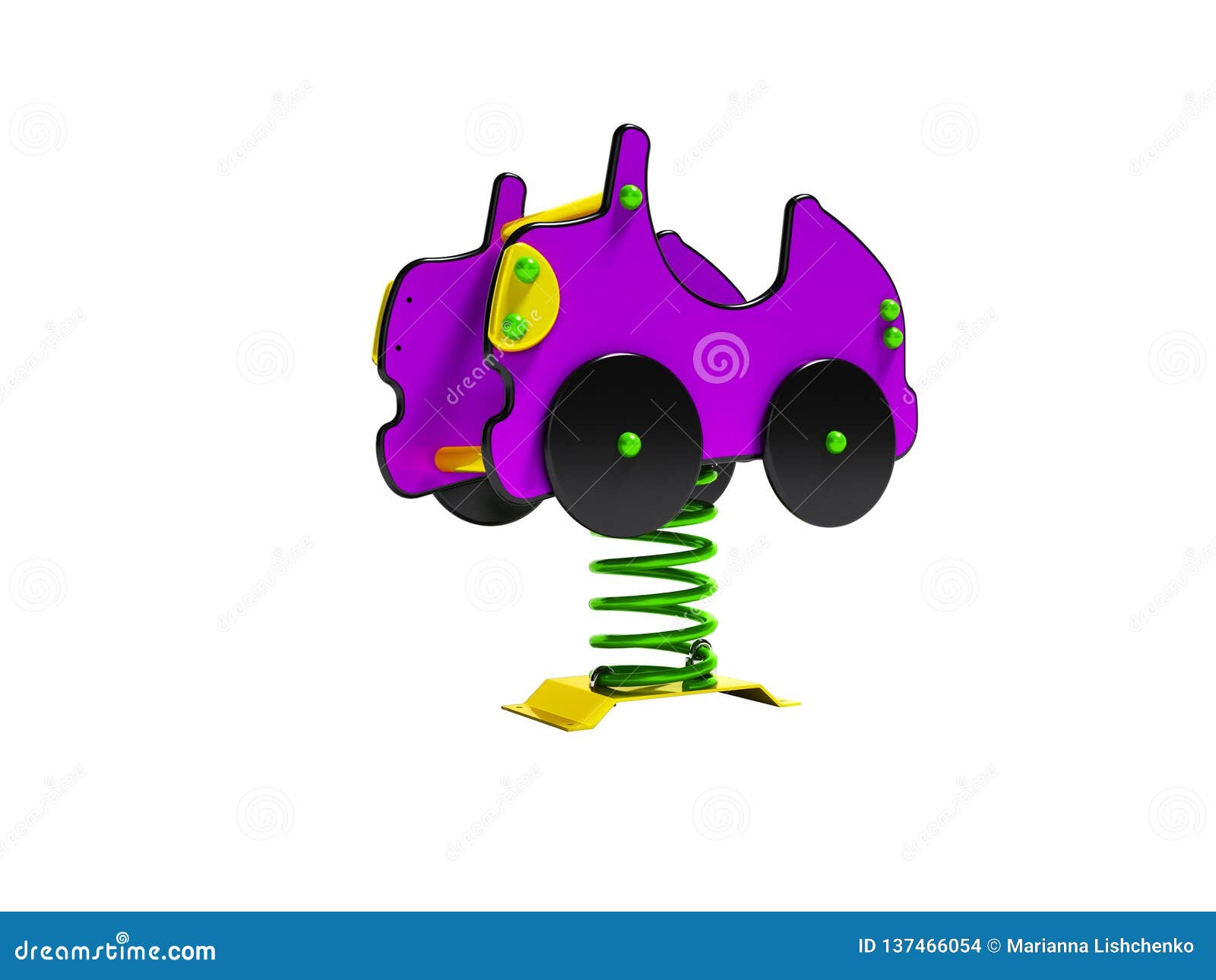 Carousel Purple Car on Spring for Kids 3d Render on White Background No ...