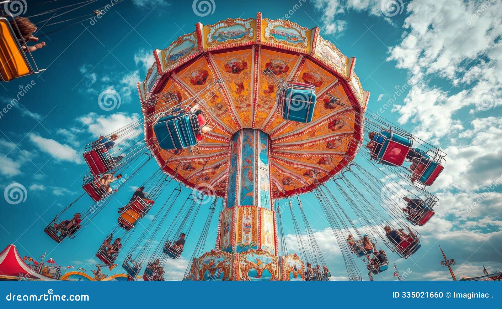 Carousel Ride with Colorful Seats and Sky Stock Illustration ...