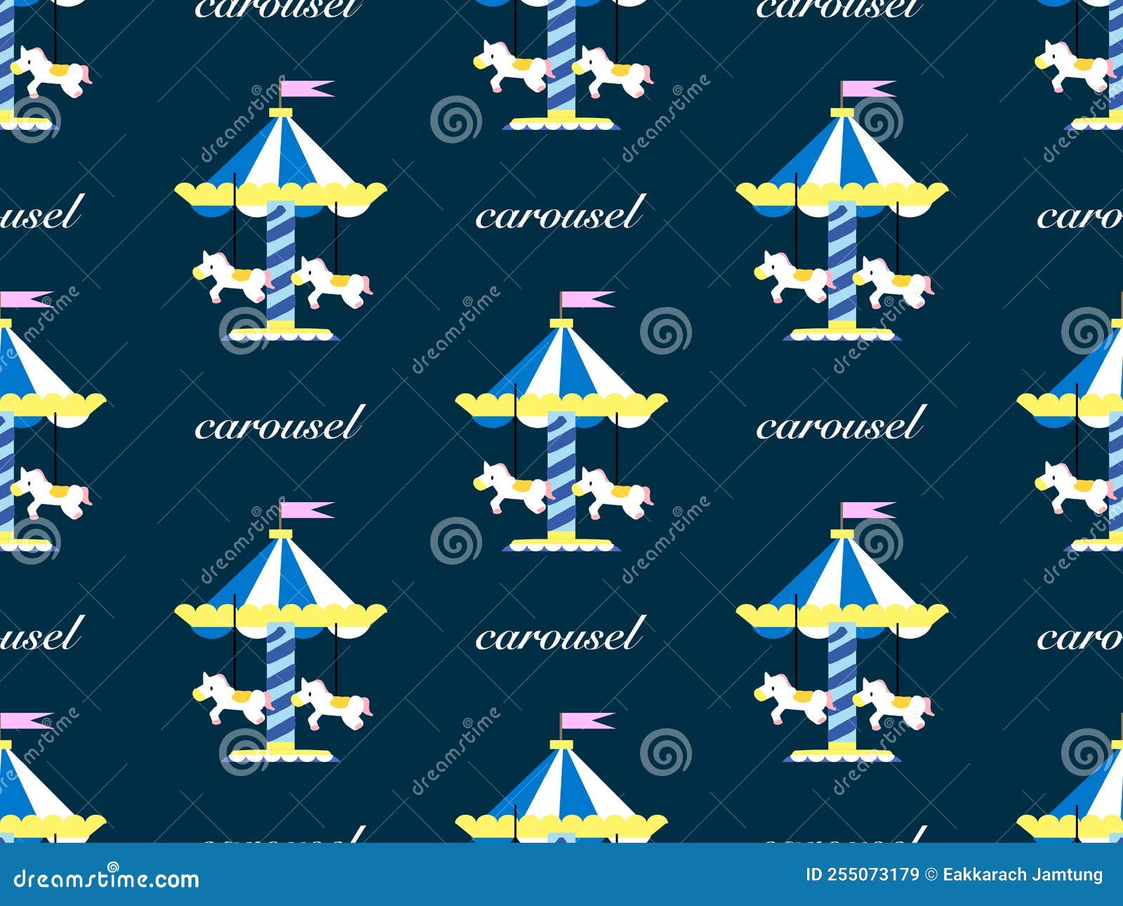 Carousel Seamless Pattern on Blue Background Stock Illustration ...