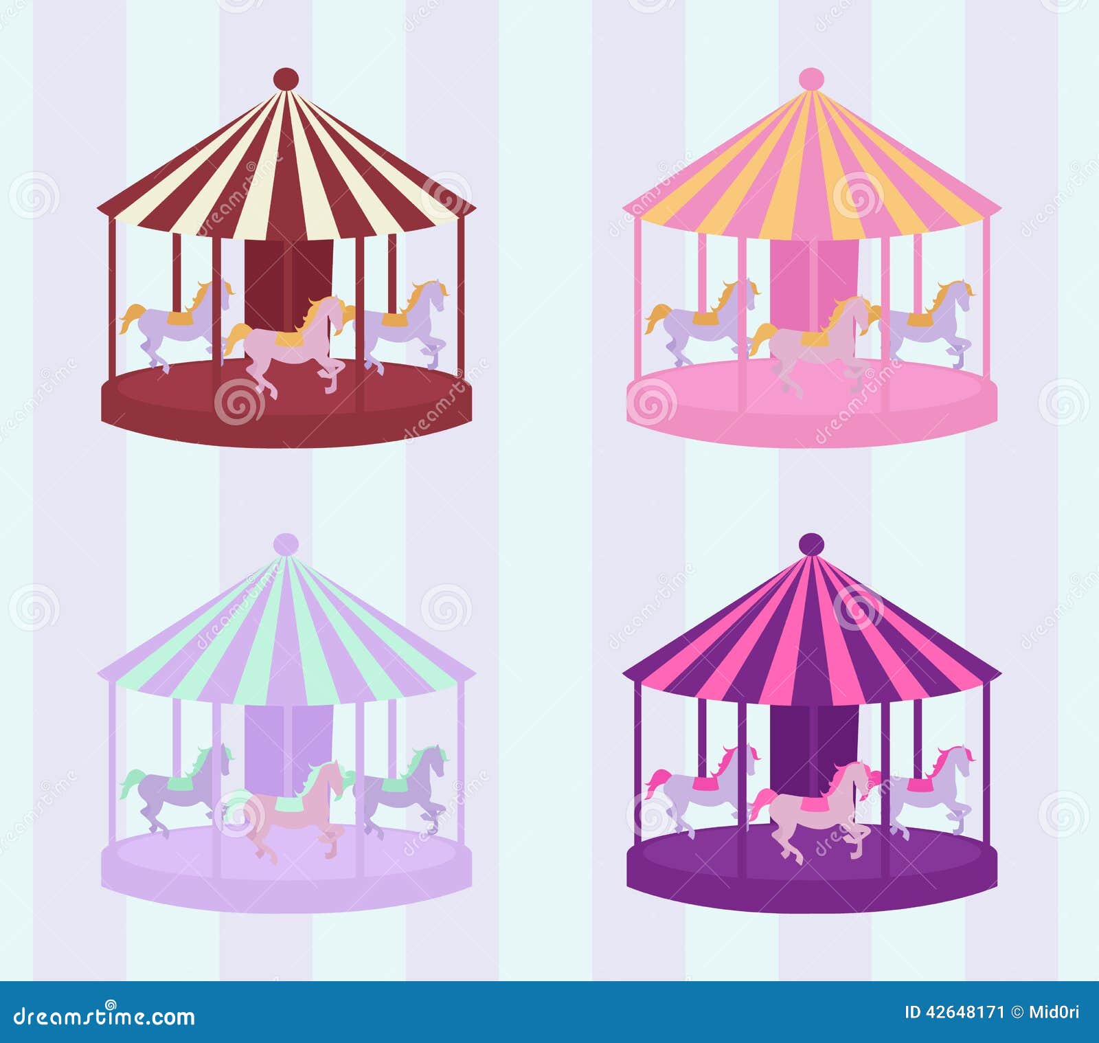 Different Carousel Types In Amusement Park For Children Vector ...
