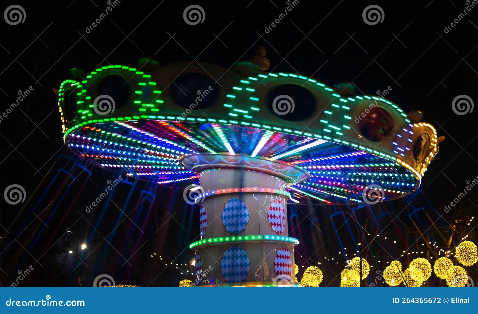 Carousel Spinning at Night Park, Twirl. High Speed Stock Photo - Image ...