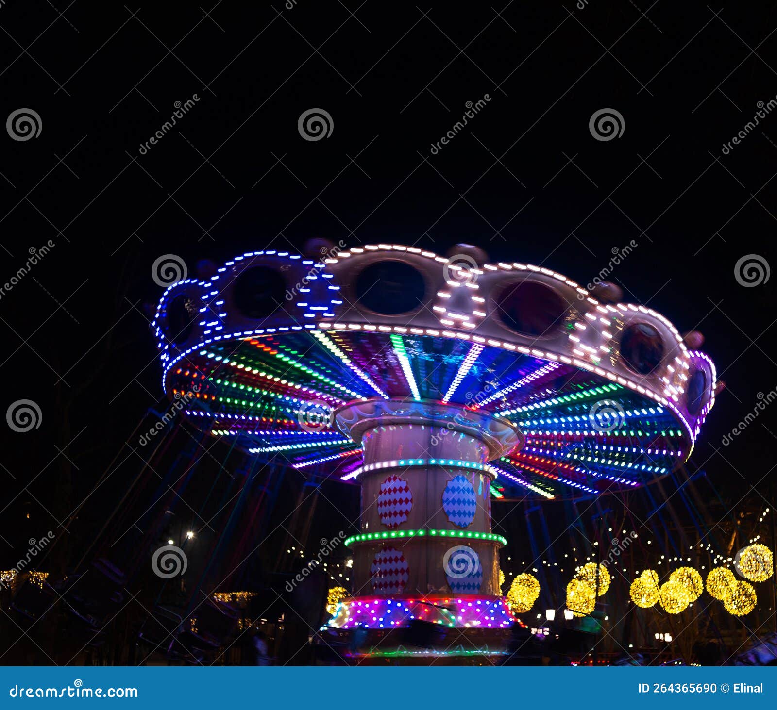 Carousel Spinning at Night Park, Twirl. High Speed Stock Photo - Image ...