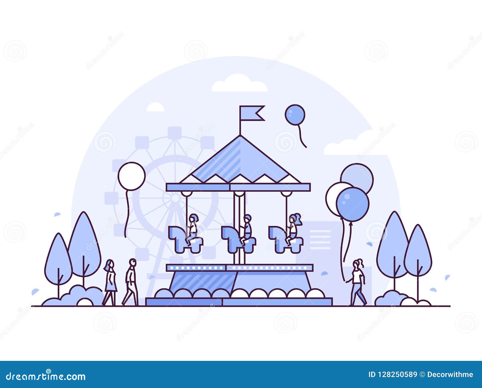 Carousel - Thin Line Design Style Vector Illustration Stock Vector ...