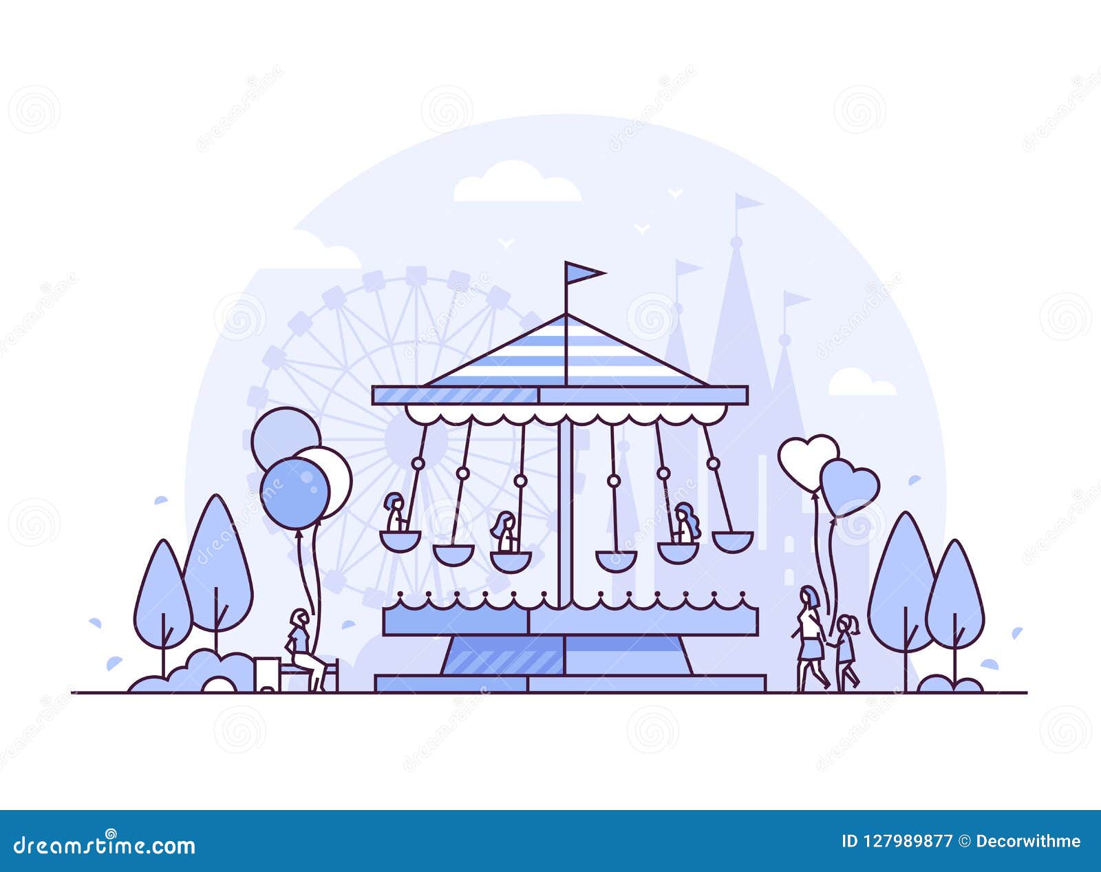 Carousel - Thin Line Design Style Vector Illustration Stock Vector ...