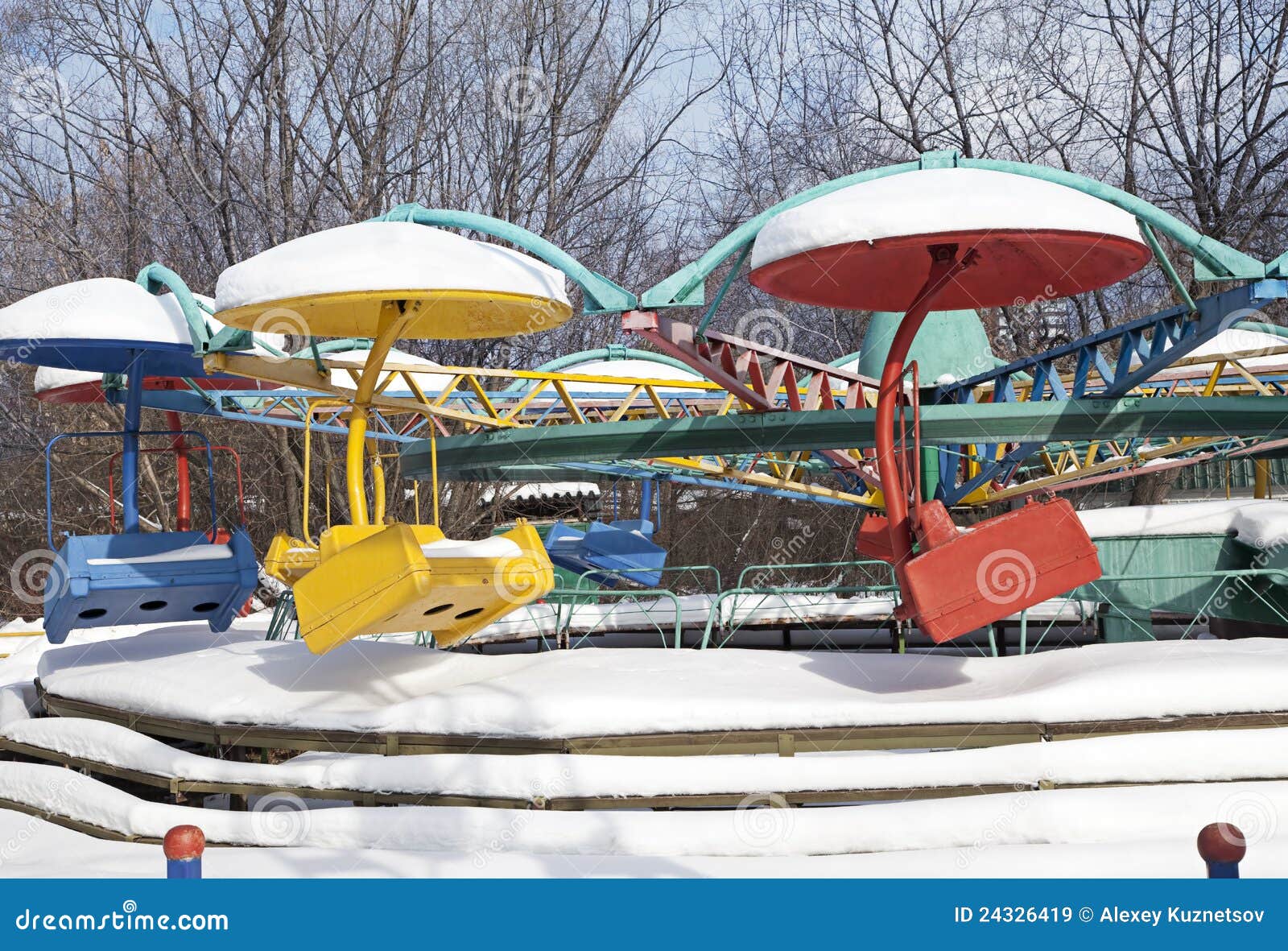 Carousel under the snow stock image. Image of frost, games - 24326419