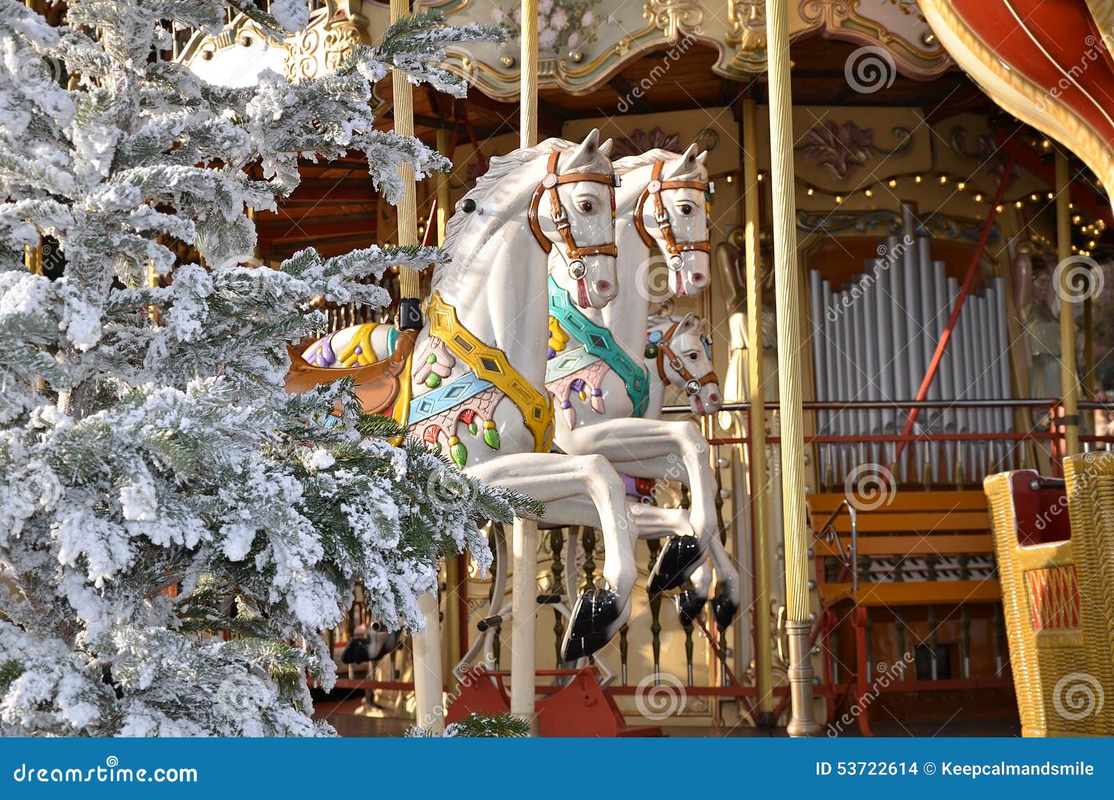 Carousel in winter. stock photo. Image of snow, story - 53722614