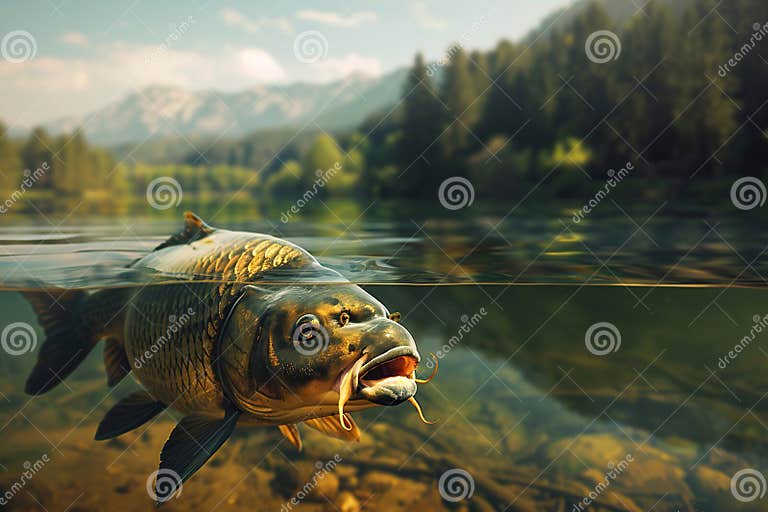 Carp Fish Under the Waters Surface. Ai Generative Stock Photo - Image ...