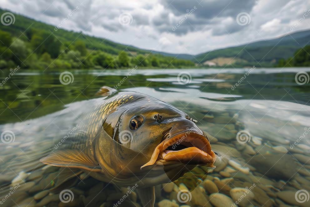 Carp Fish Under the Waters Surface. Ai Generative Stock Photo - Image ...