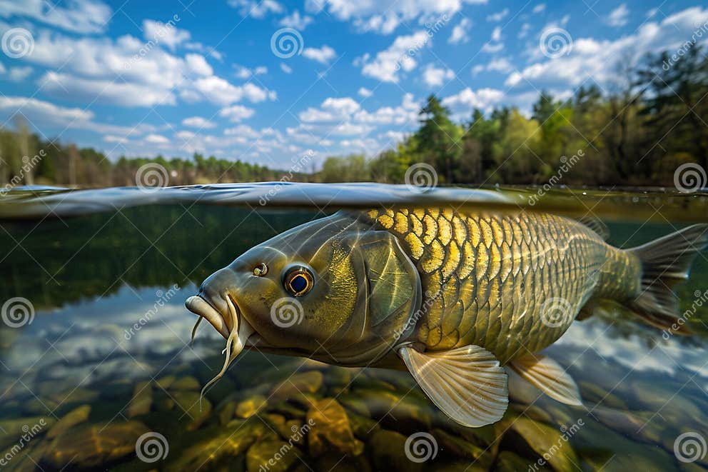 Carp Fish Under the Waters Surface. Ai Generative Stock Image - Image ...