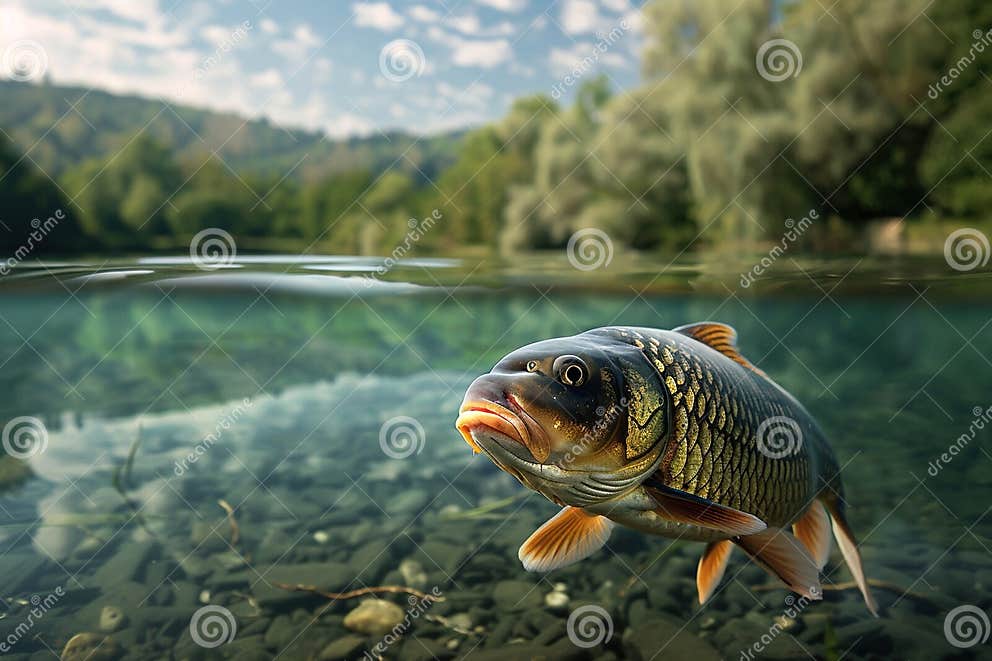Carp Fish Under the Waters Surface. Ai Generative Stock Image - Image ...