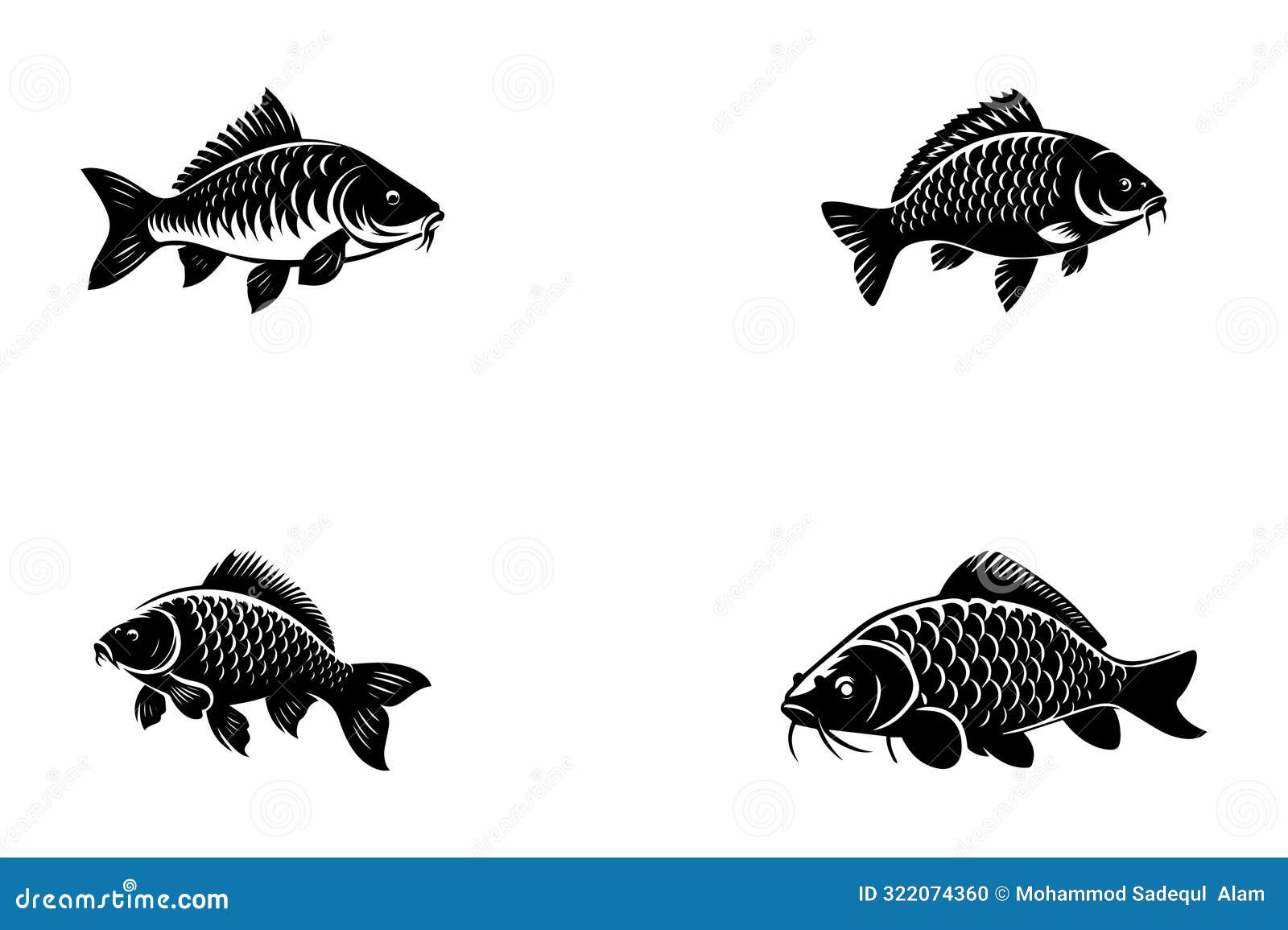 Carp Fish Vector Silhouette Illustration Stock Vector - Illustration of ...