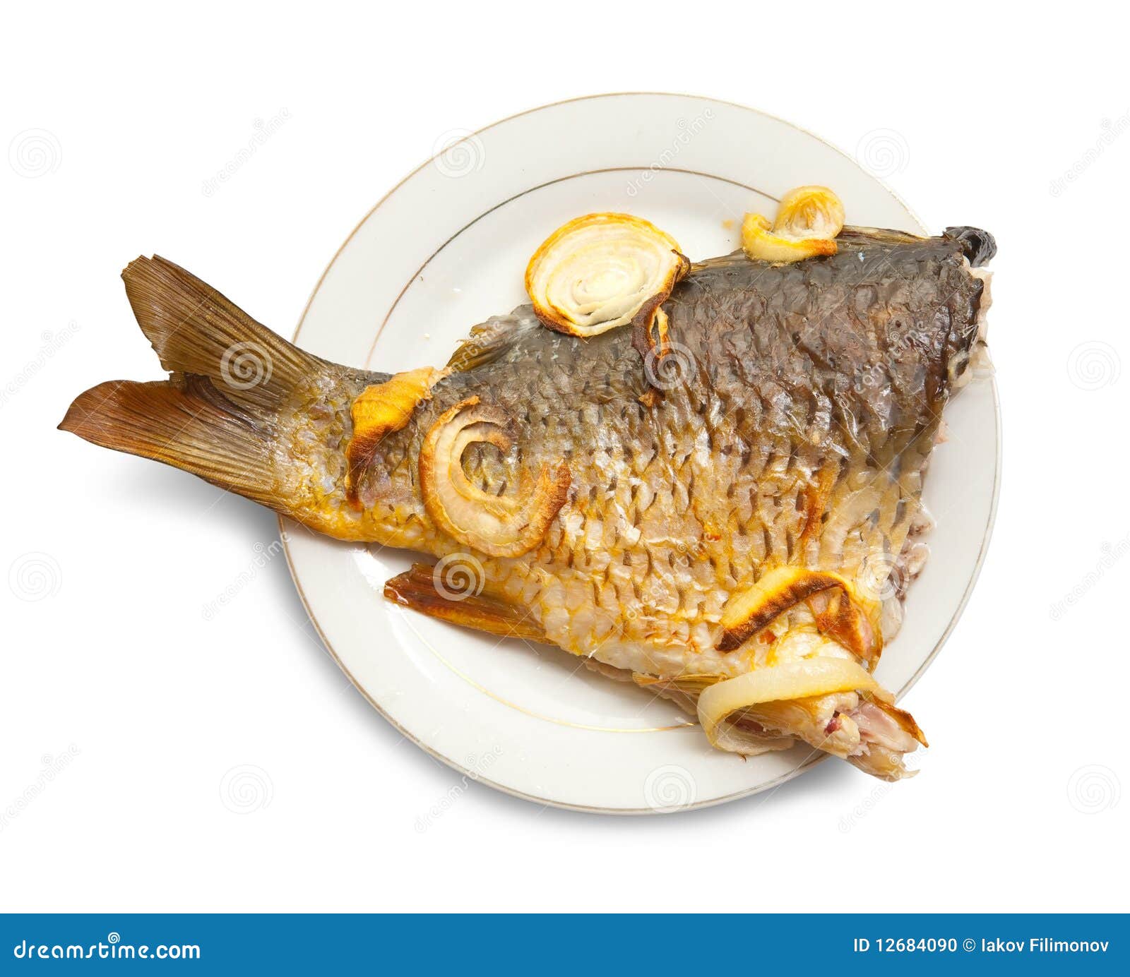 Carp Fish on the White Plate Stock Photo - Image of path, delicious ...