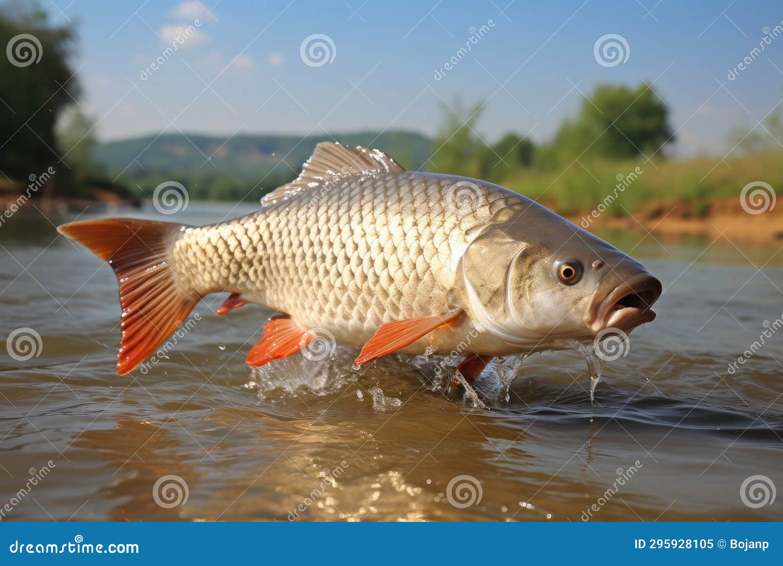 Carp Gracefully Jumping from the Lake ,close Up. AI Generated Stock ...