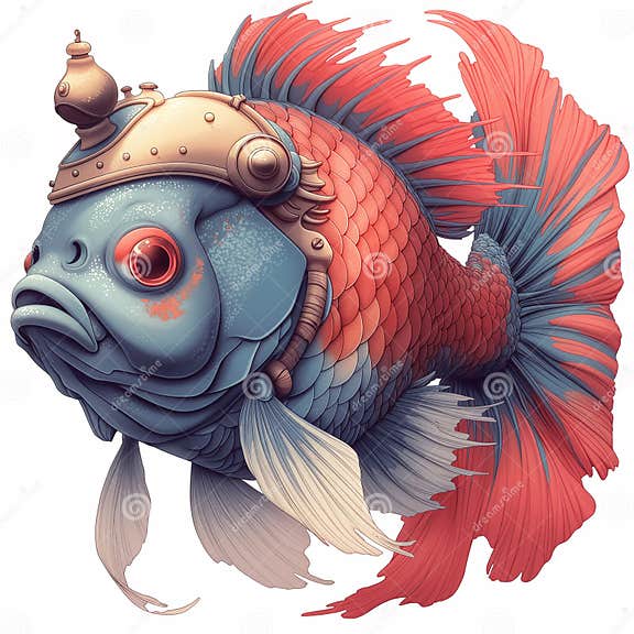 A Carp Koi Fish in Warrior Helmet Stock Illustration - Illustration of vector, underwater: 312502217
