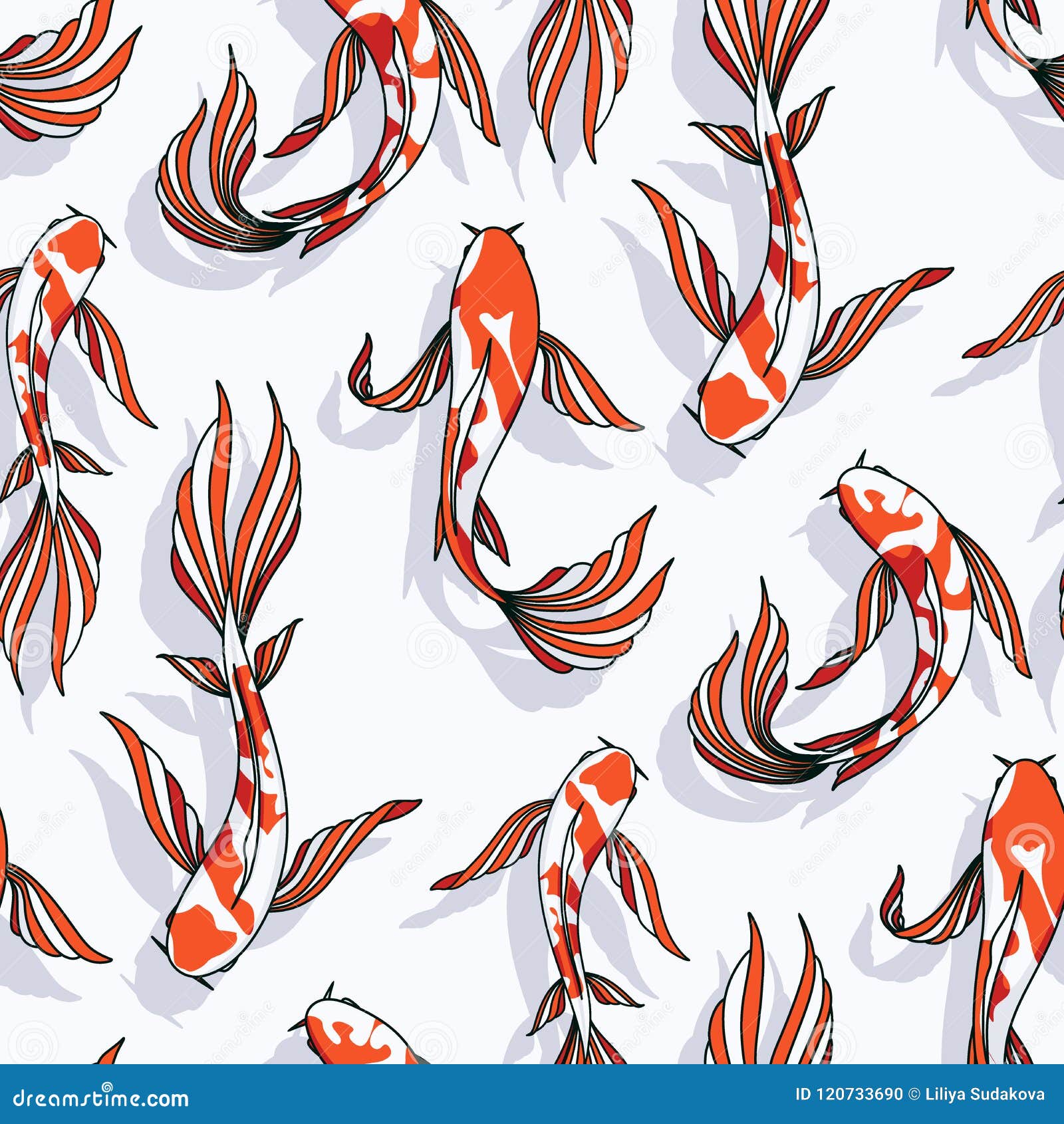 Carp Koi Vector Seamless Pattern Goldfish Background Fish Texture Stock ...