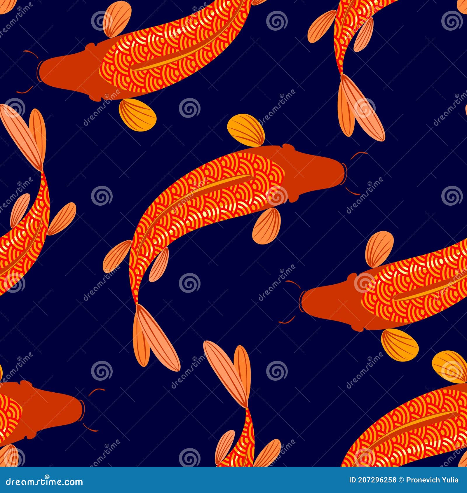 Carp, Red Fish, Goldfish. Traditional Eastern Seamless Pattern. Waves ...