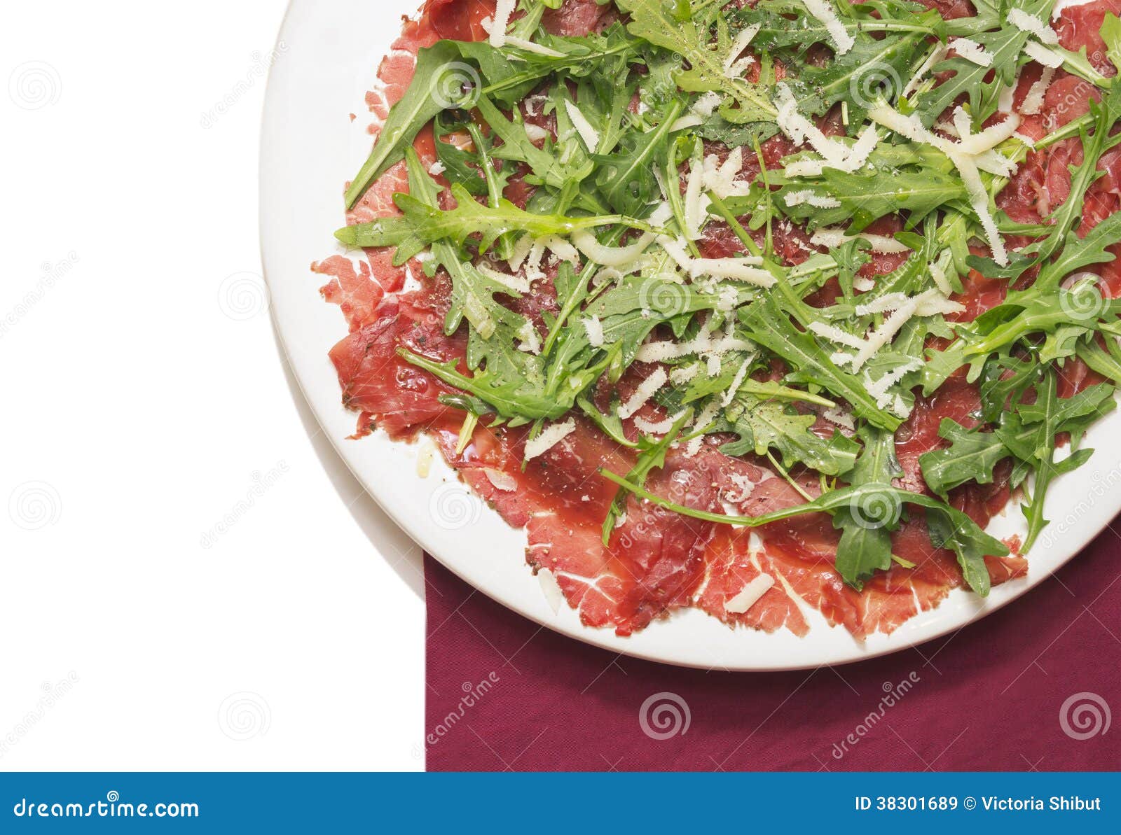 Carpaccio of Beef with Rucola and Parmesan on Red Napkin, Stock Image ...