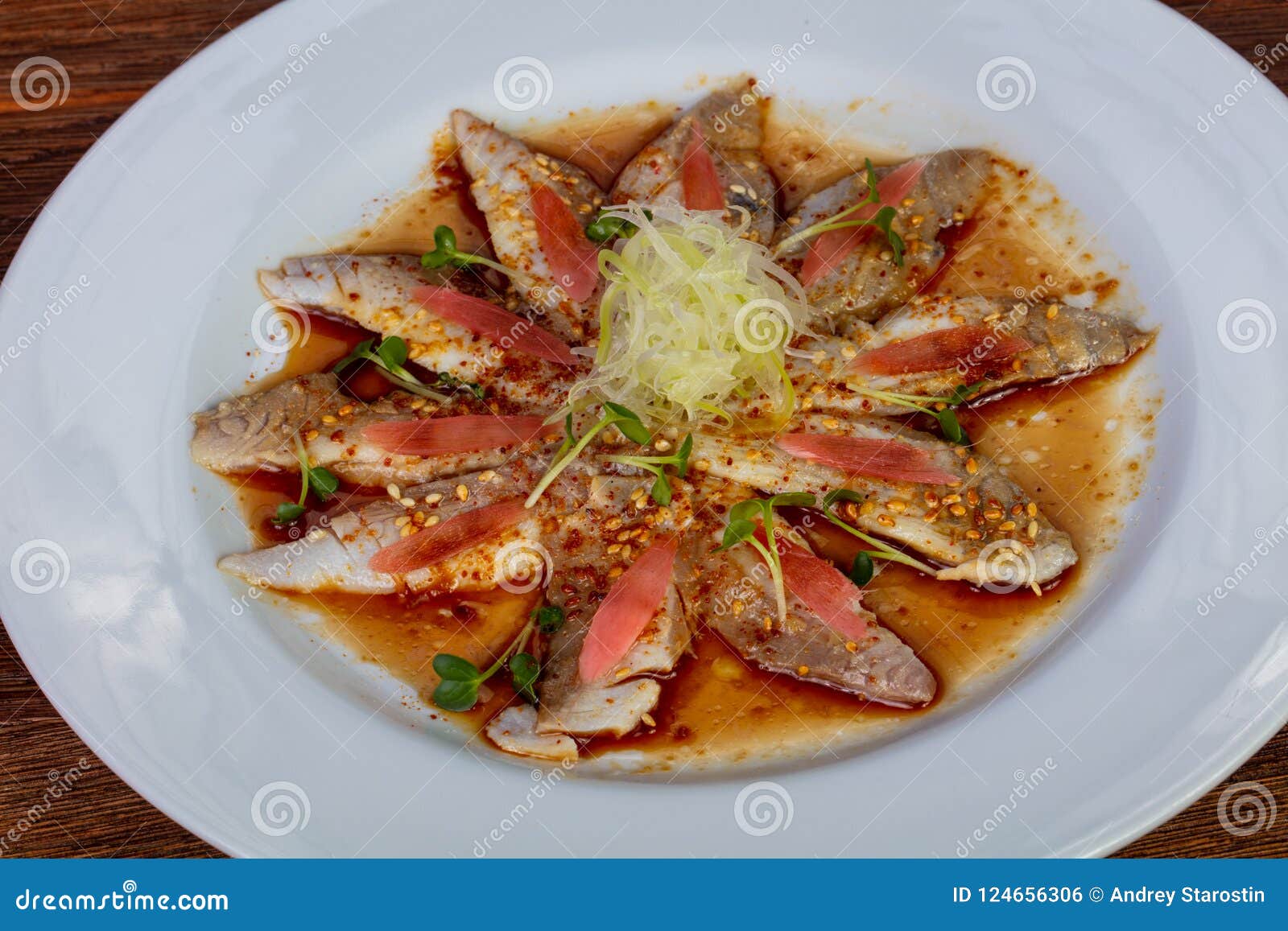 Carpaccio with dorada fish stock photo. Image of prepared - 124656306