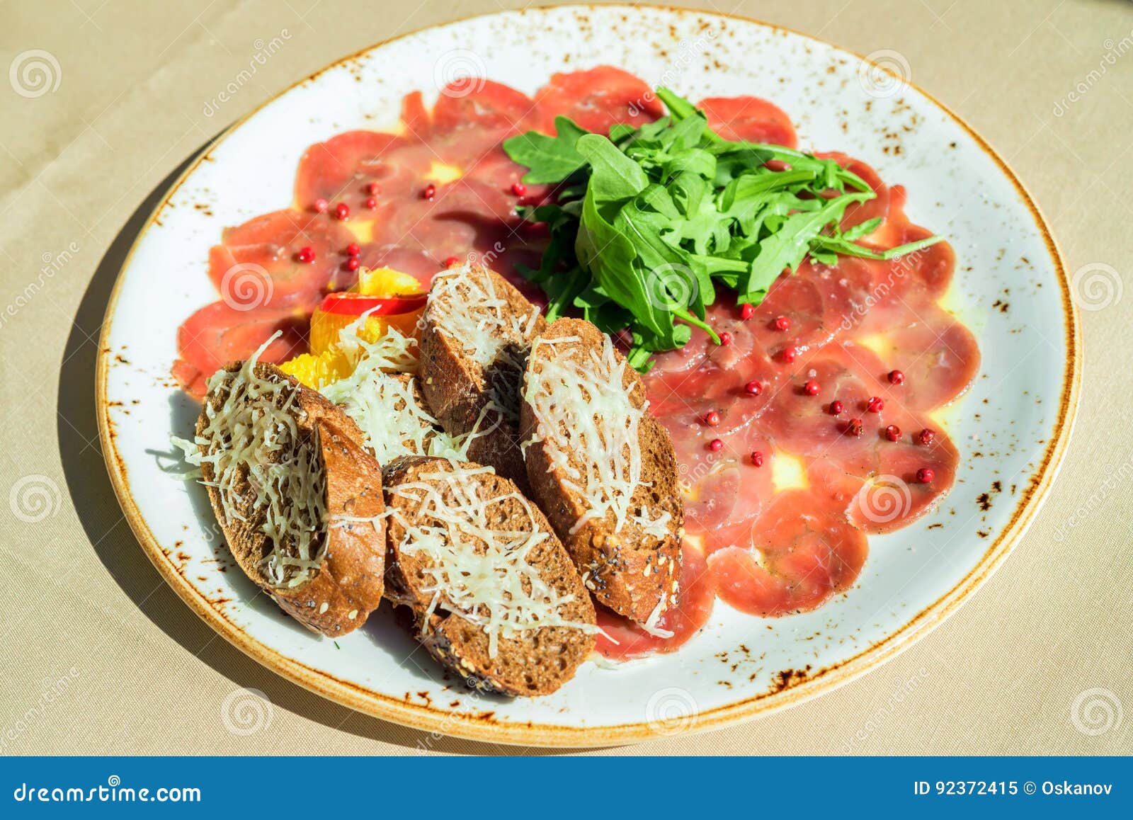 Carpaccio with Toasts and Herbs Stock Image - Image of delicious ...