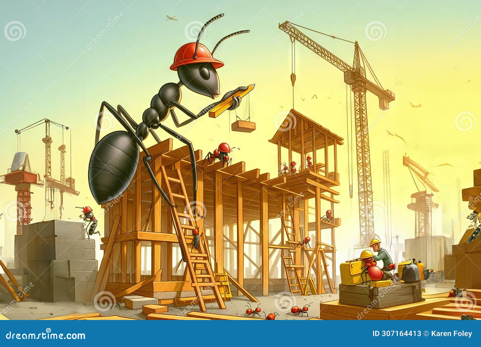 Carpenter Ants Building Structure at Construction Site Stock ...