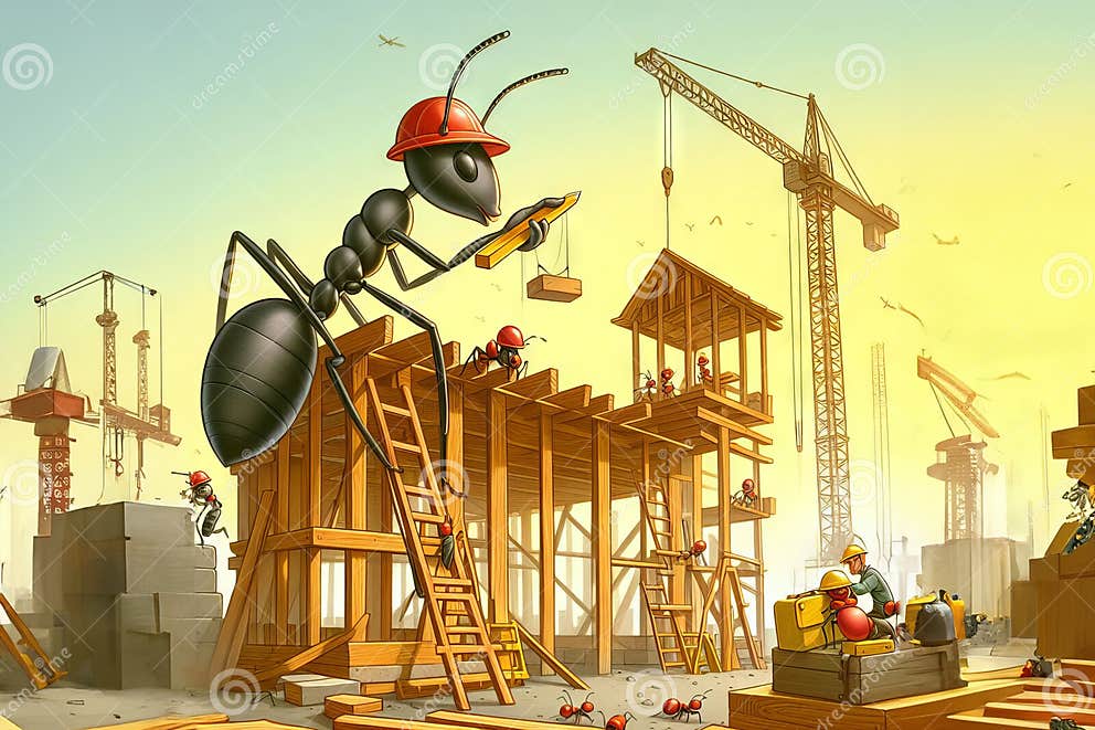 Carpenter Ants Building Structure at Construction Site Stock ...