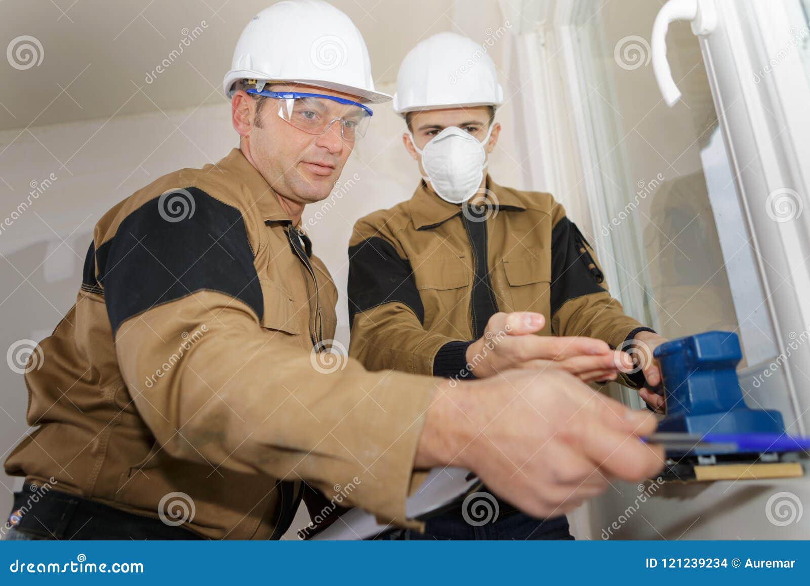 Carpenter with Apprentice in Training Period Stock Photo - Image of ...