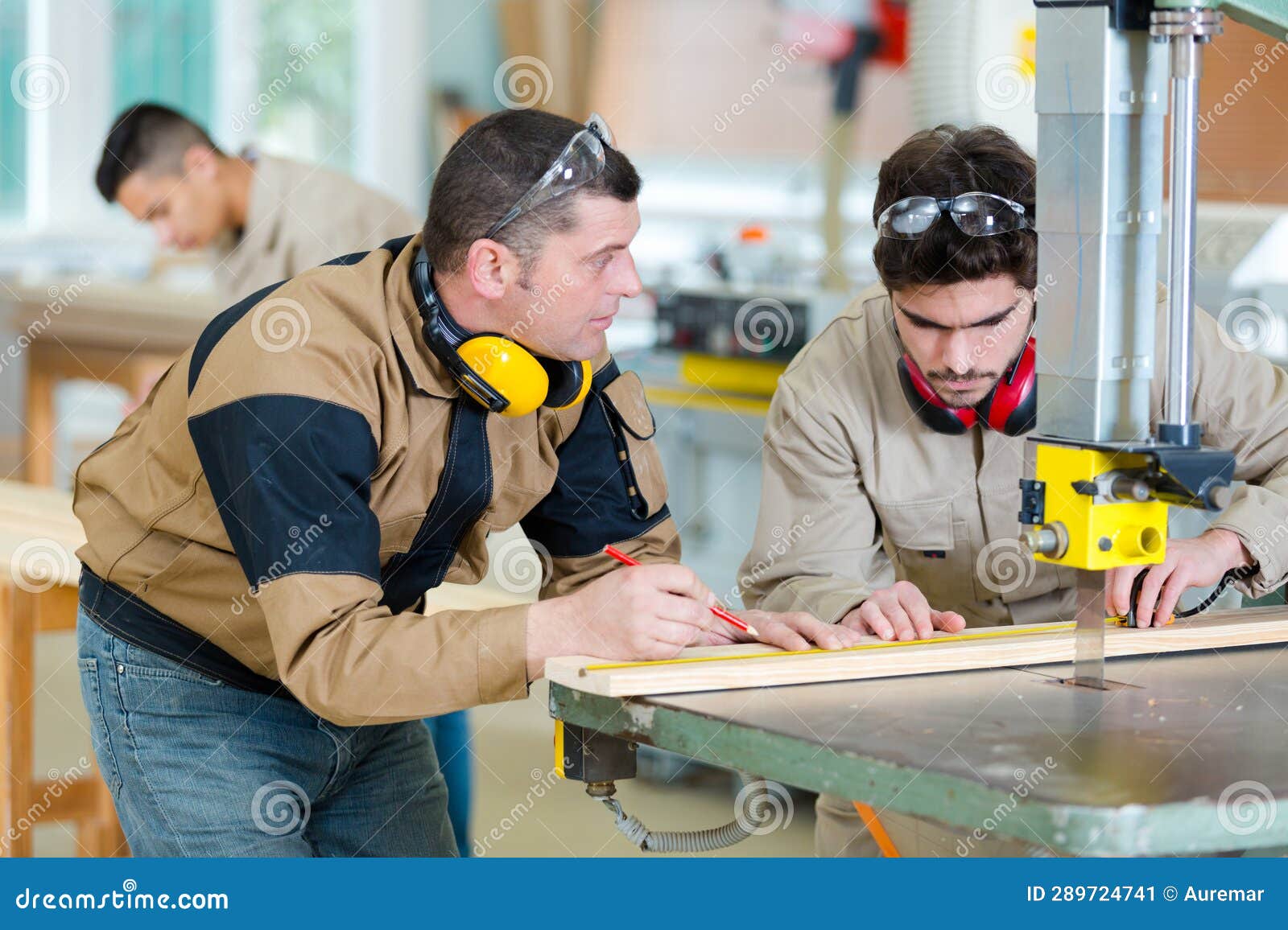 Carpenter and Apprentice Using Band Saw Stock Image - Image of ...