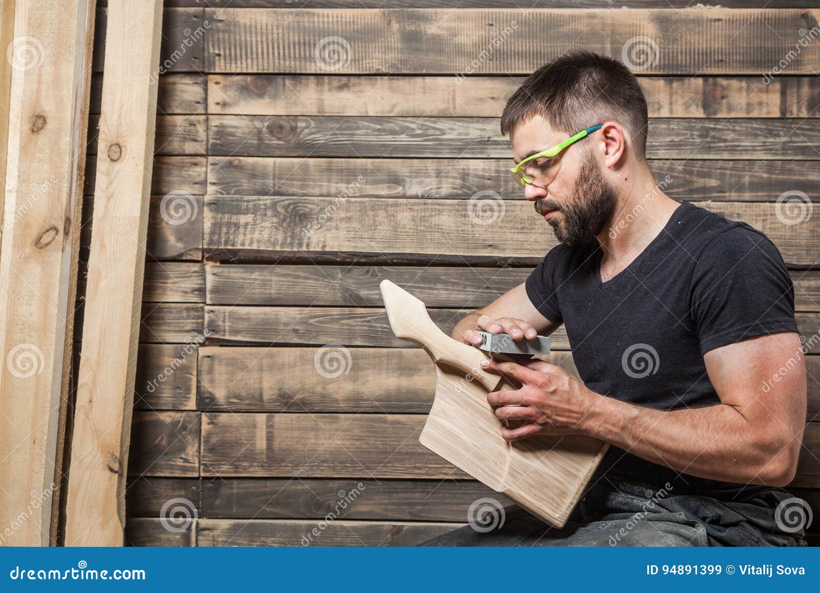 Carpenter with a Beard Sitting on a Bench Lining Stock Image - Image of ...