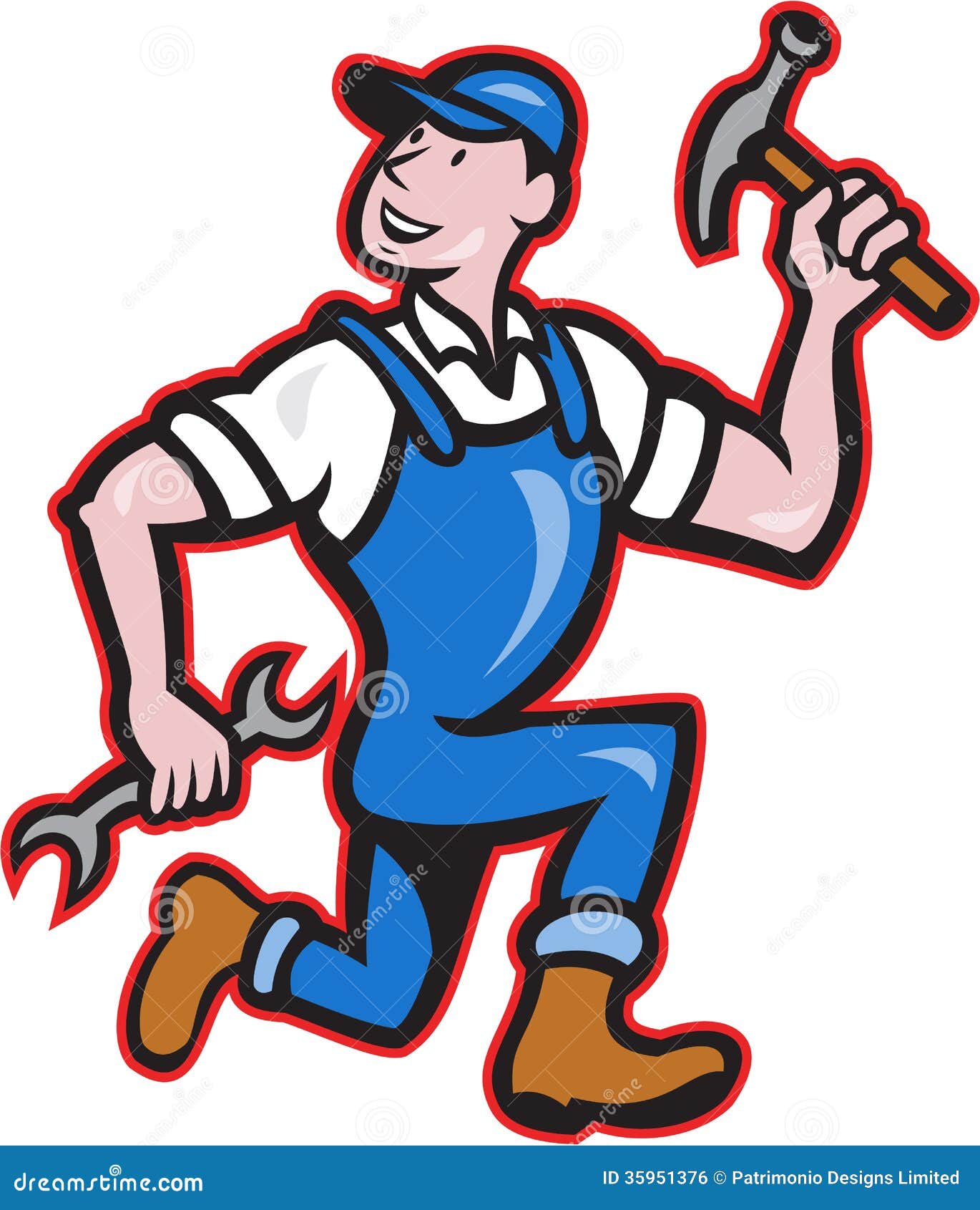 Carpenter Builder Hammer Running Cartoon Stock Vector - Illustration of ...