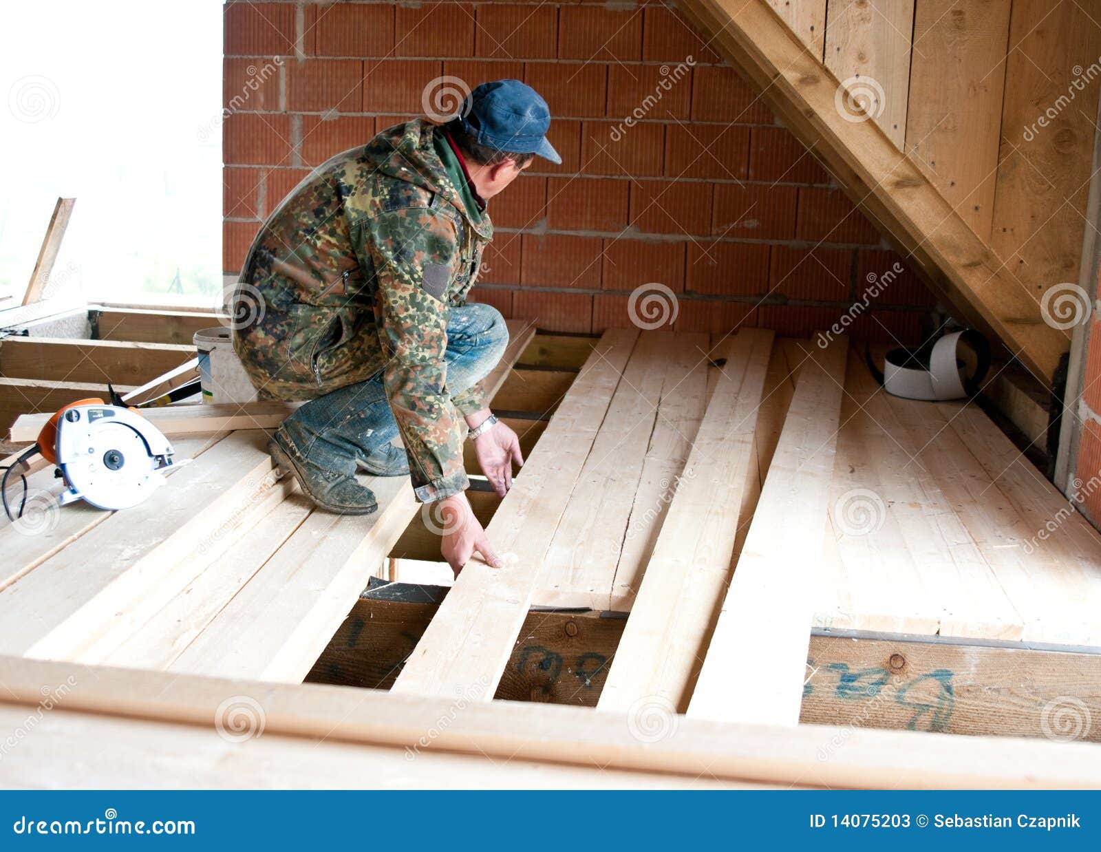 Carpenter Building New Floor Stock Image - Image of wooden, carpenter ...