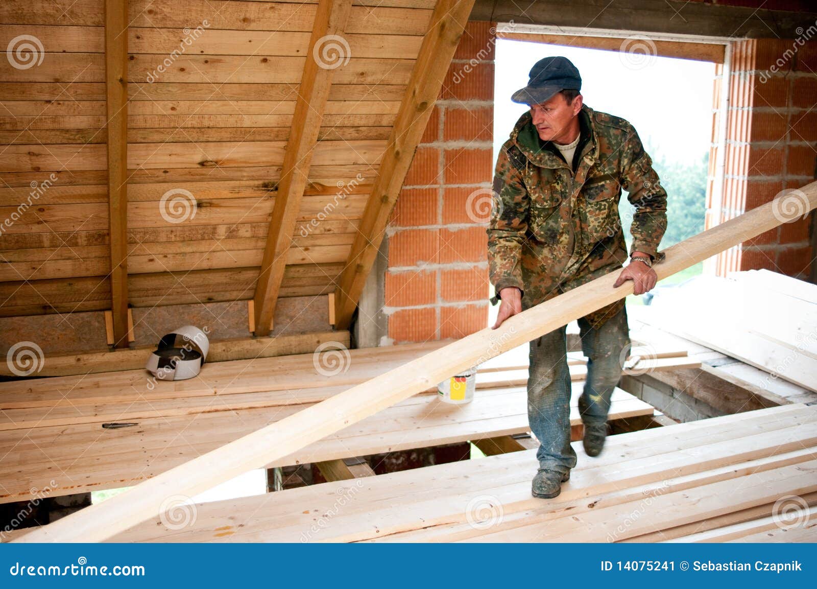 Carpenter Building New Floor Stock Image - Image of electric, tools ...