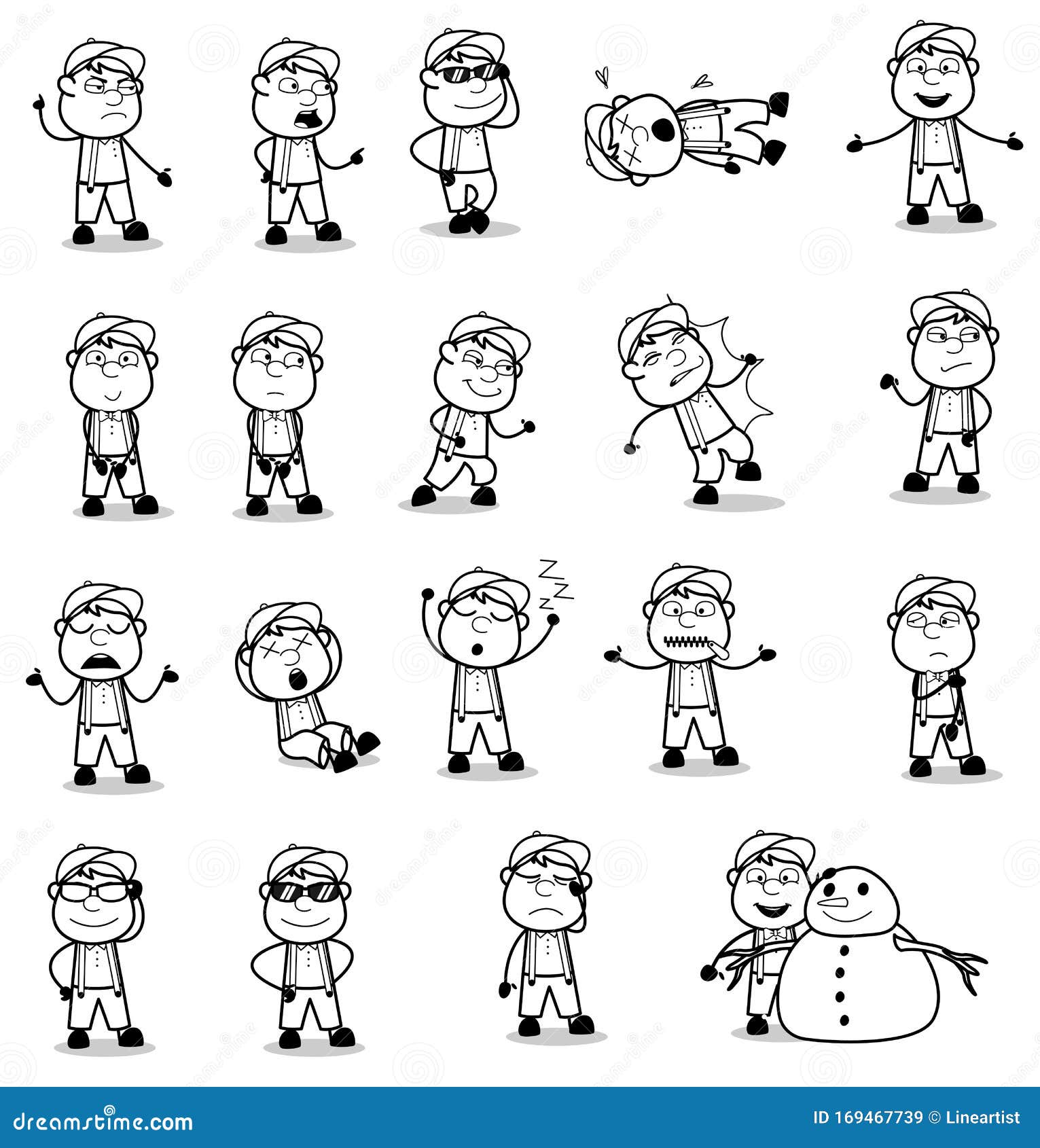 Retro Poses Of Female Cartoon Waitress - Set Of Concepts Vector ...