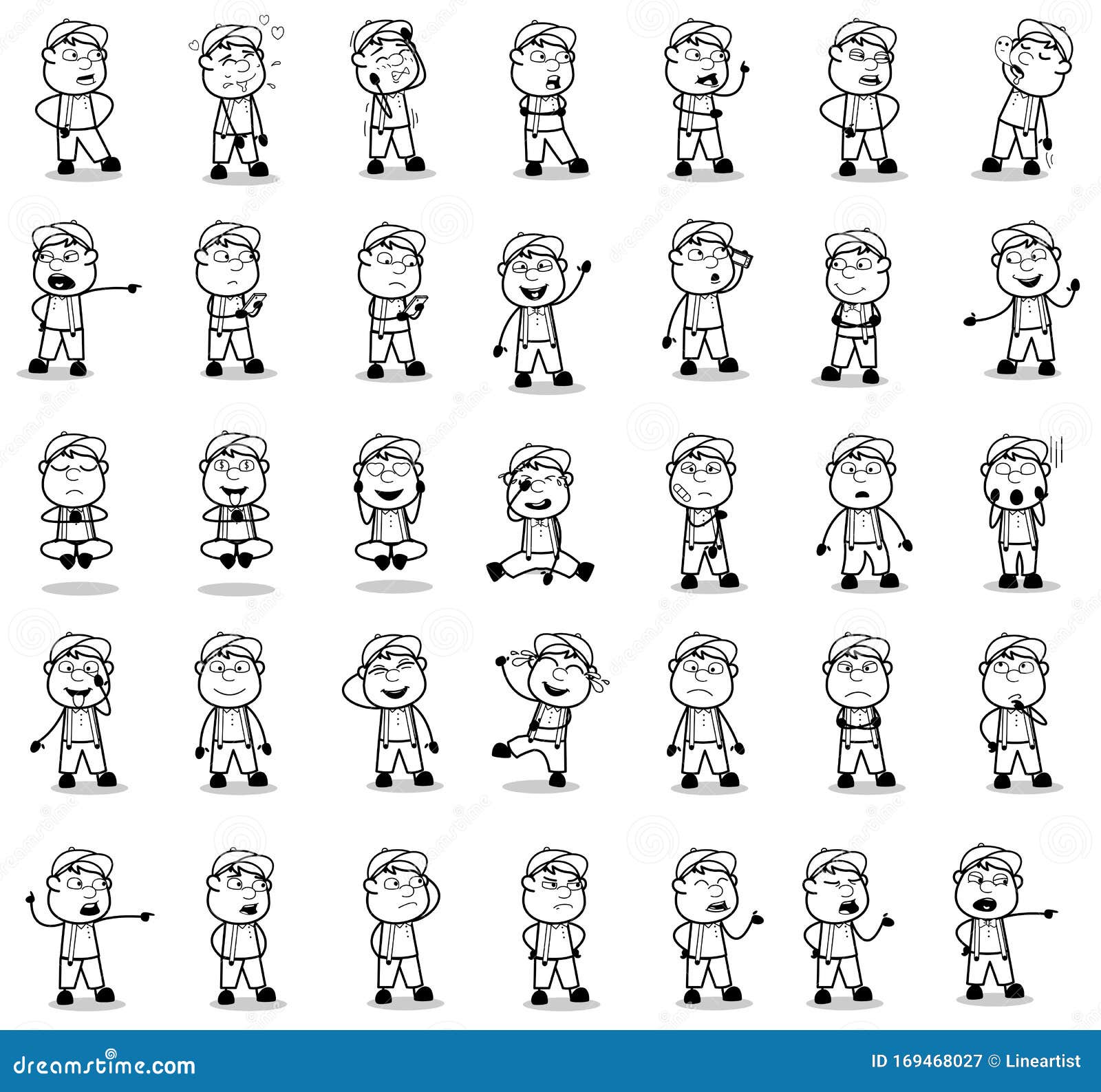 Retro Poses Of Female Cartoon Waitress - Set Of Concepts Vector ...