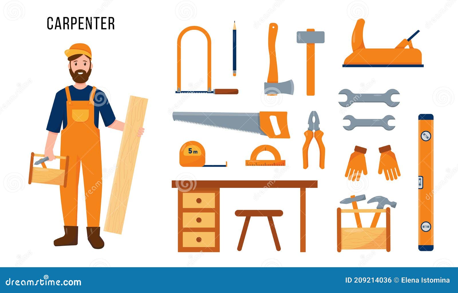 Carpenter Character Retro Poses - Set Of Concepts Vector Illustrations ...
