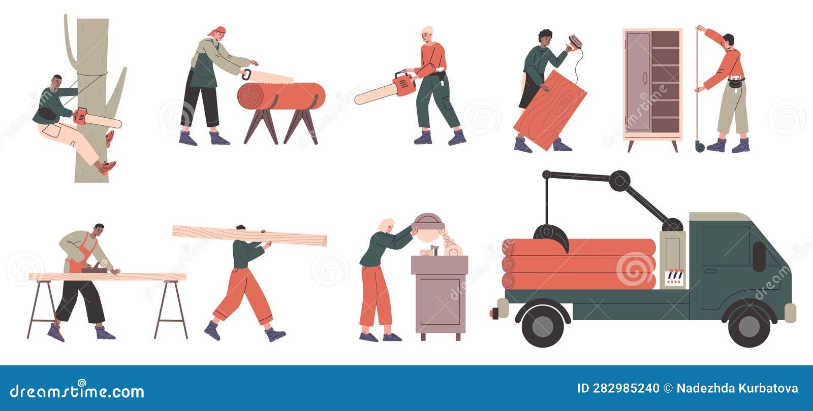 People Woodworking Vector Illustration, Cartoon Flat Woodworker ...
