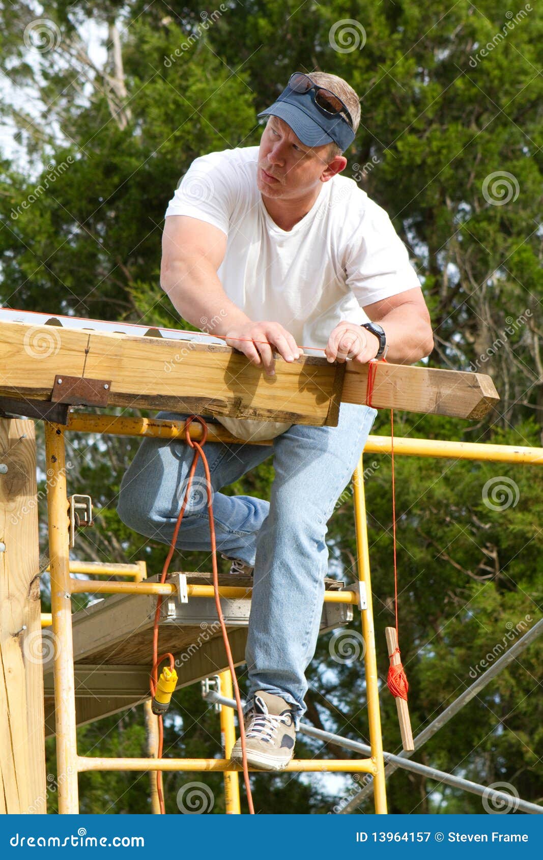 Carpenter Checking Straight Line Stock Image - Image of caucasian ...