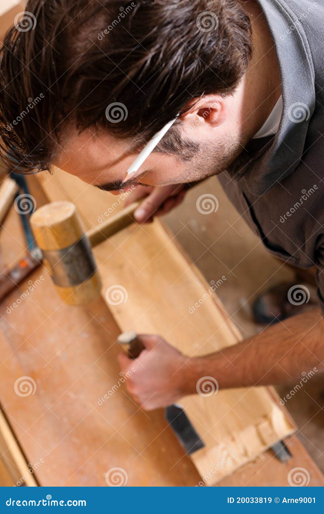 Carpenter with Chisel and Hammer Stock Image - Image of workshop ...