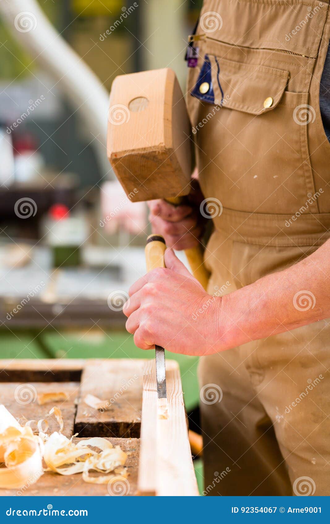 Carpenter with Chisel and Hammer Stock Image - Image of workshop ...
