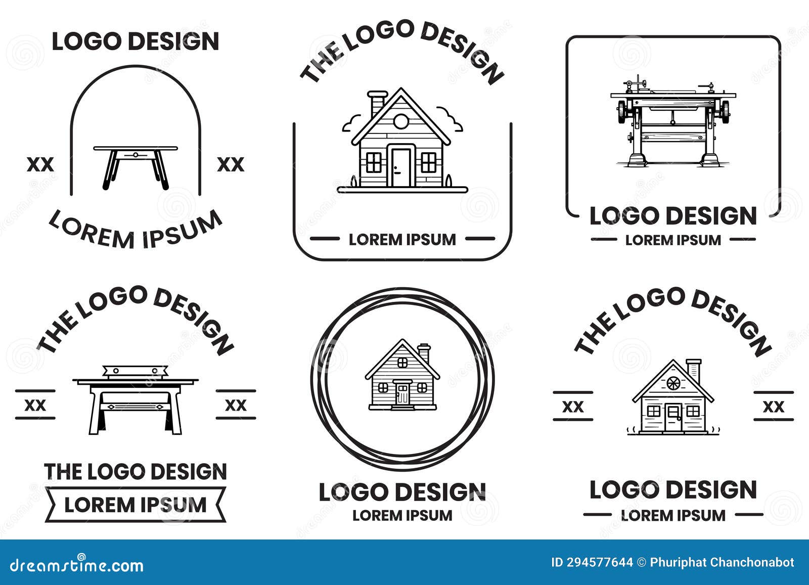 Carpenter or Construction Shop Logo in Flat Line Art Style Stock Vector ...