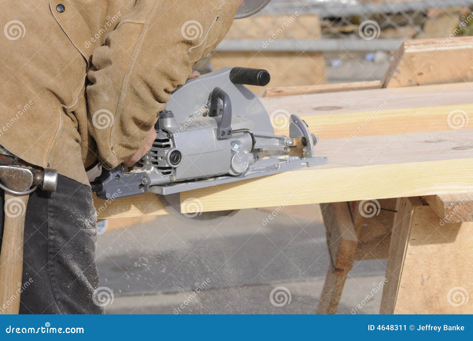Carpenter Cutting Steps with Saw Stock Image - Image of trestle ...