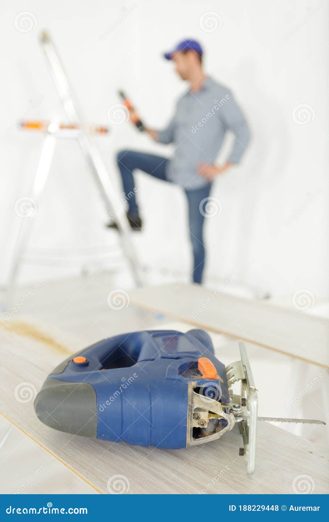 Carpenter Cutting Wood with Machine Stock Photo - Image of craftsman ...