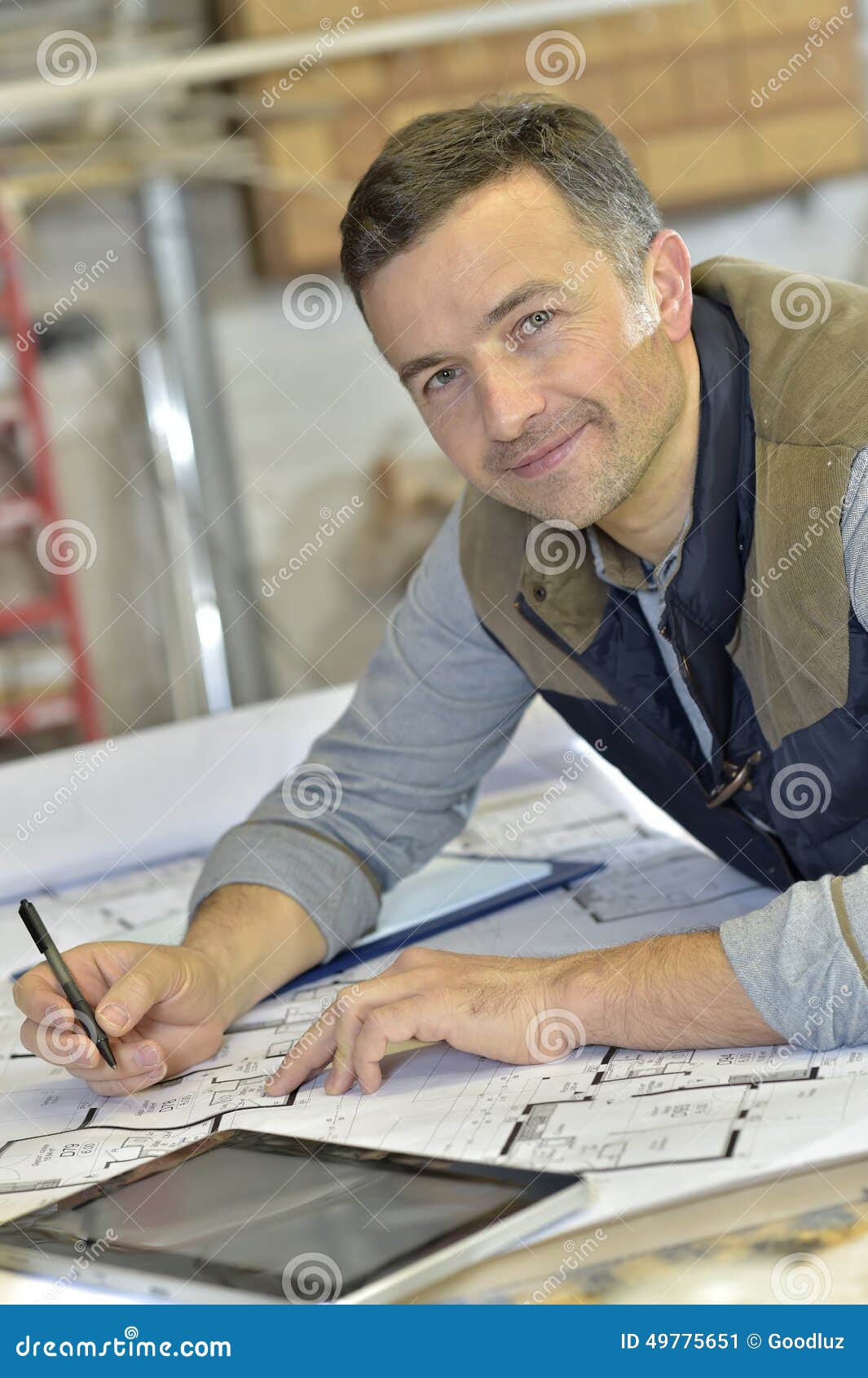 Carpenter Designing New Project Stock Image - Image of smiling, trainer ...