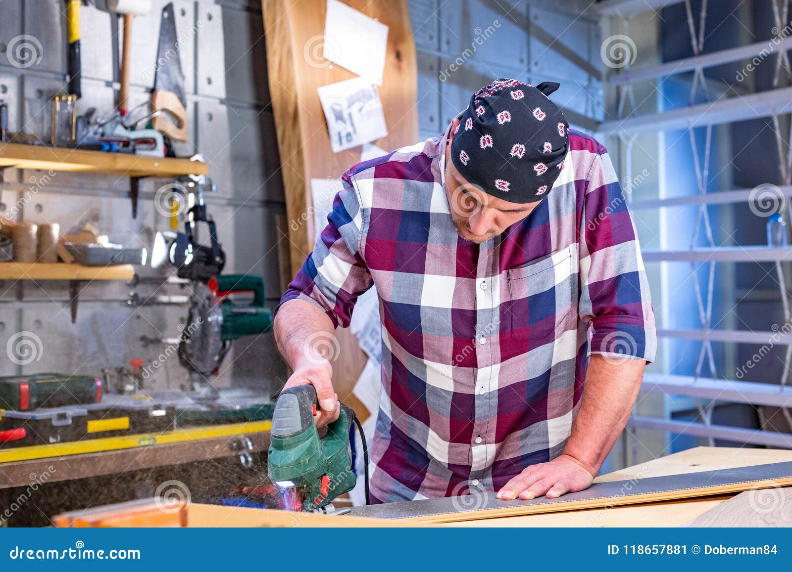 Carpenter Doing His Job in Carpentry Workshop. a Man in a Carpentry ...