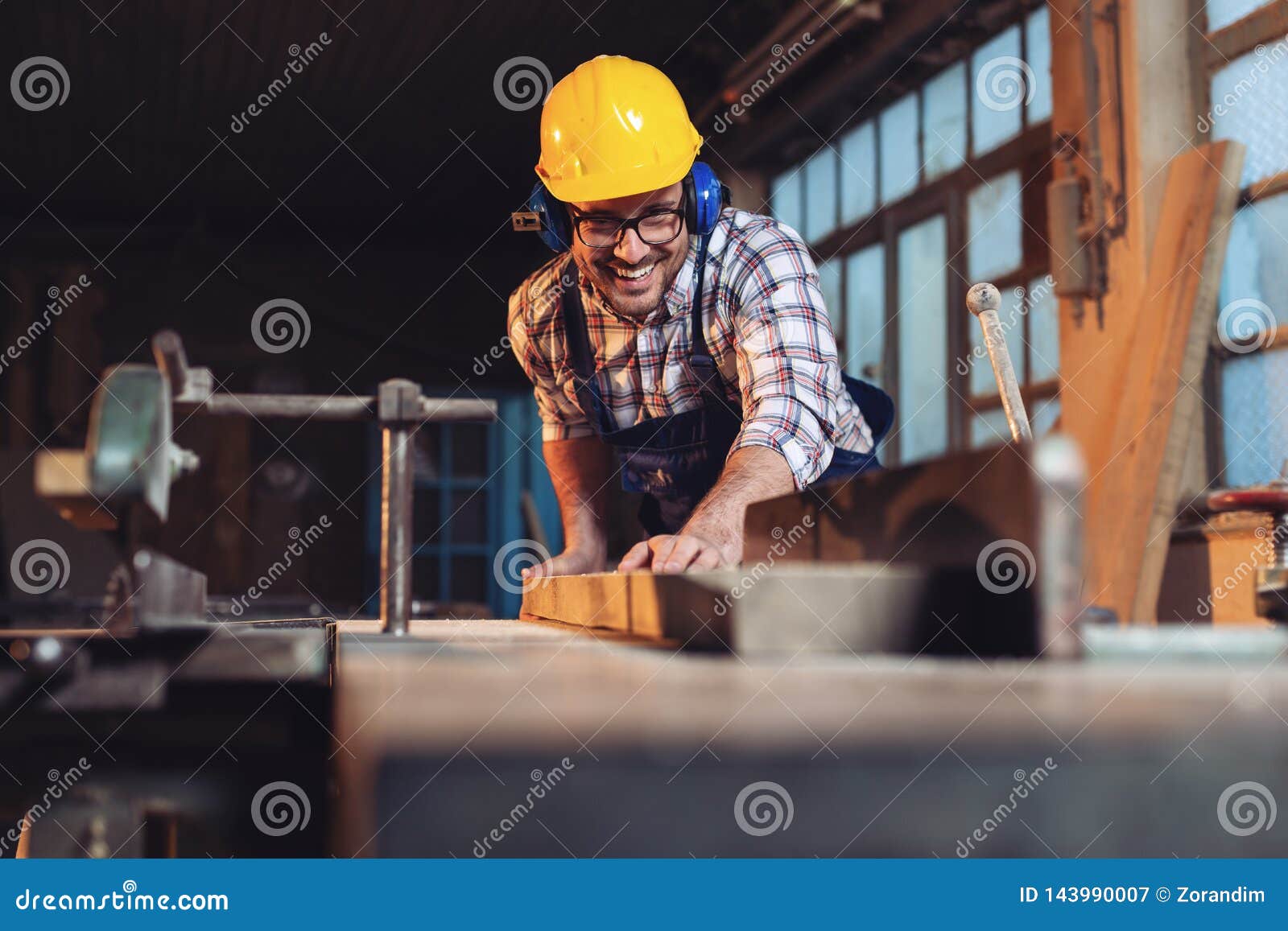 Carpenter Doing His Job in Carpentry Workshop. Stock Image - Image of ...
