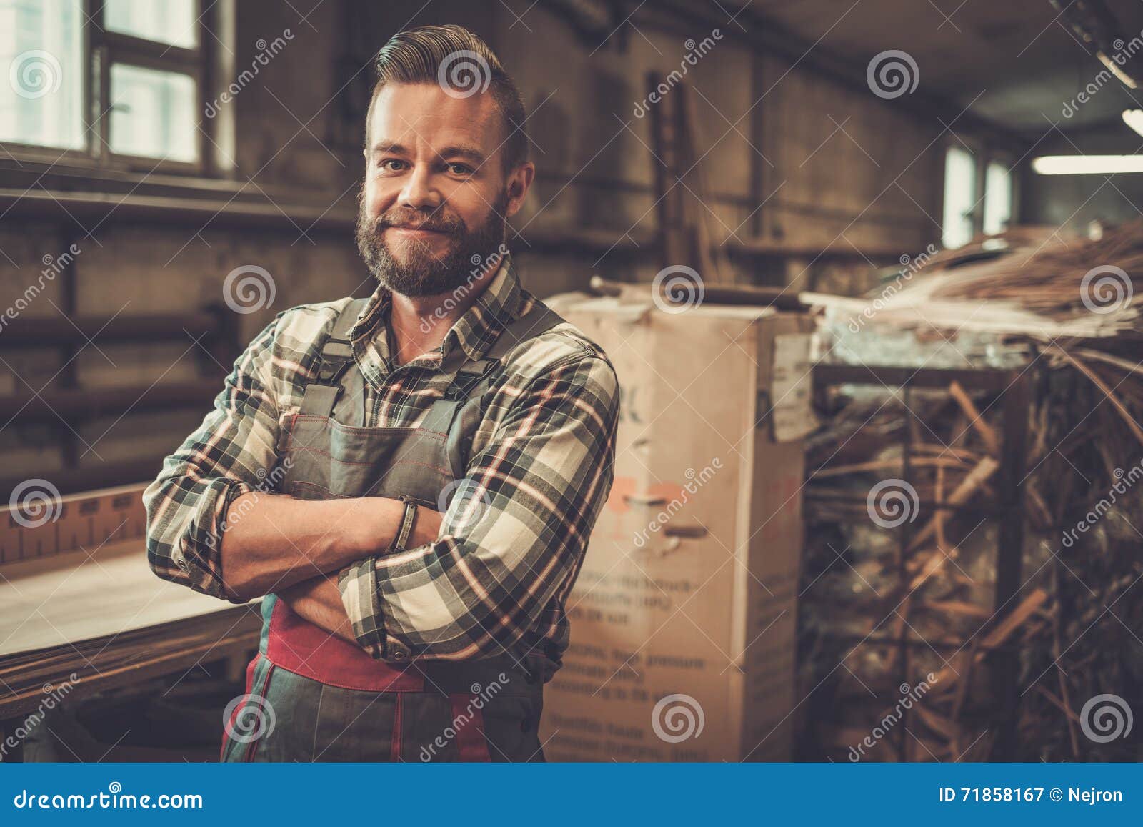 Carpenter Doing His Work in Carpentry Workshop. Stock Image - Image of ...