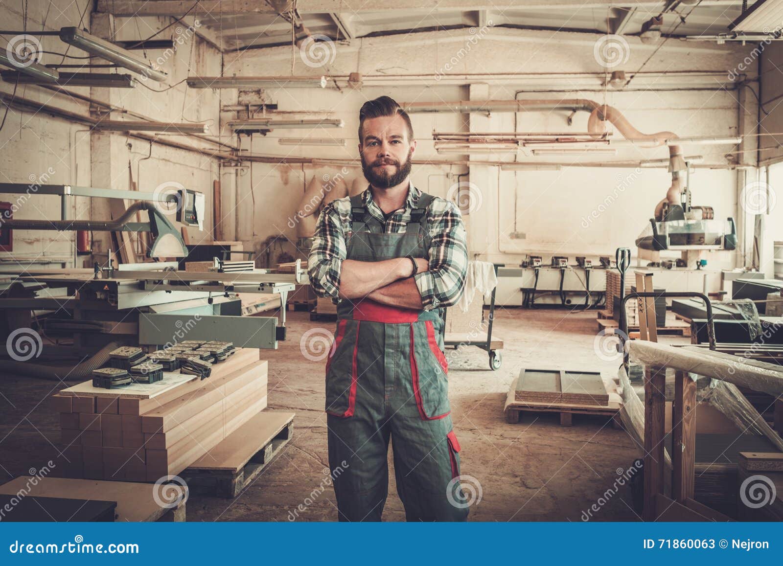 Carpenter Doing His Work in Carpentry Workshop. Stock Image - Image of ...