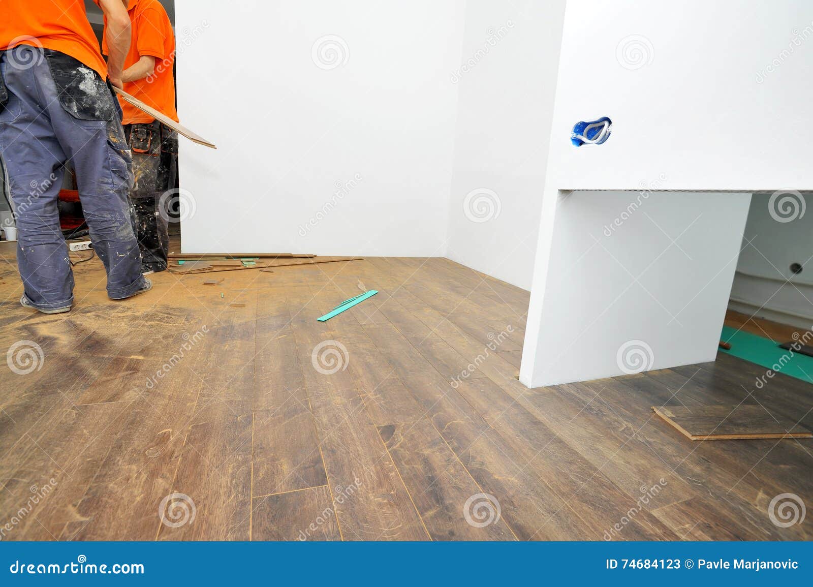 Carpenter Doing Laminate Floor Work Stock Image - Image of builder ...
