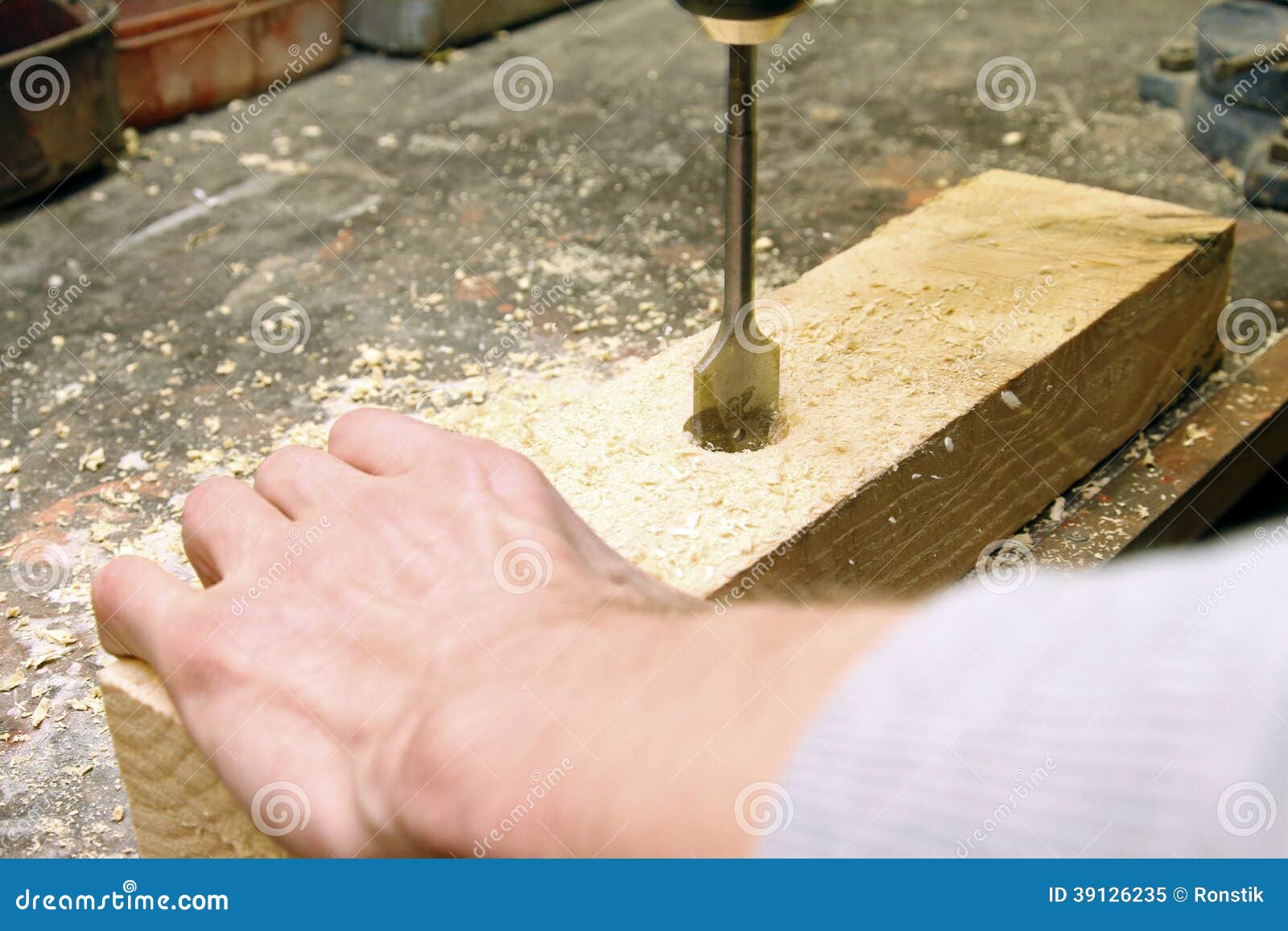 Carpenter Drilling Wood Using Portable Drilling Machine Royalty-Free ...