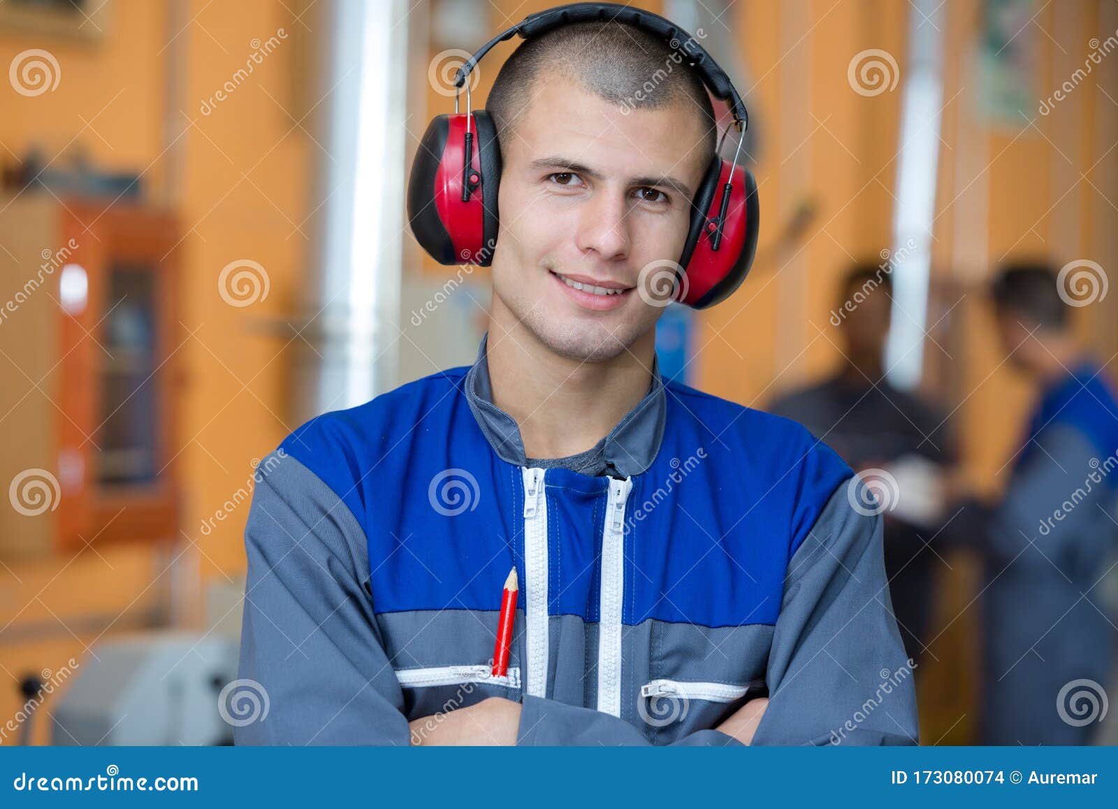 Carpenter with Ear Protection Stock Photo - Image of maintenance ...